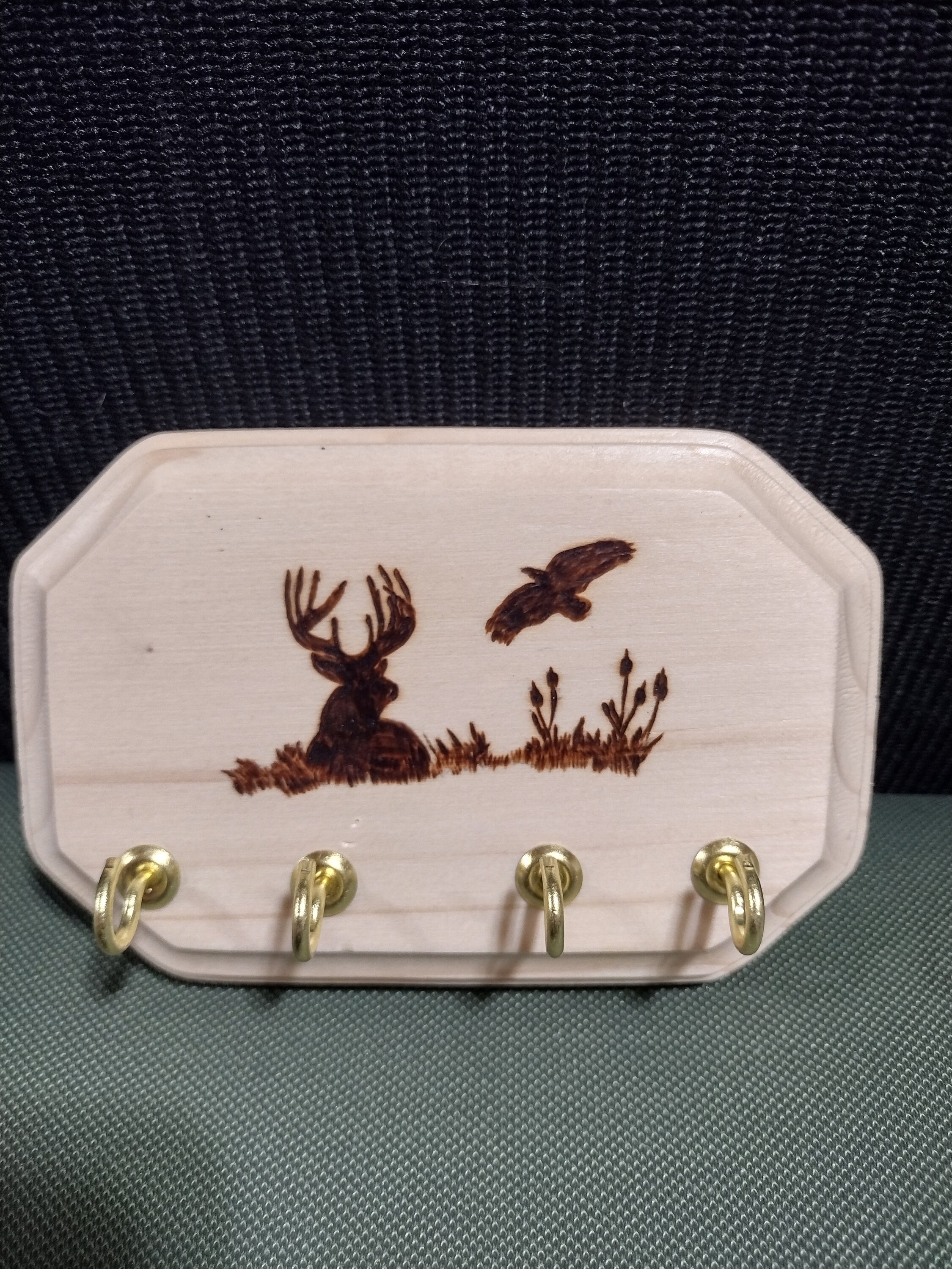 Wood Burned Key Holder. Pyrography. Burned by Hand. Has Hooks to Hold ...