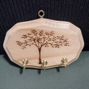 Wood Burned Key Holder. Pyrography. Burned by Hand. Has Hooks to Hold ...