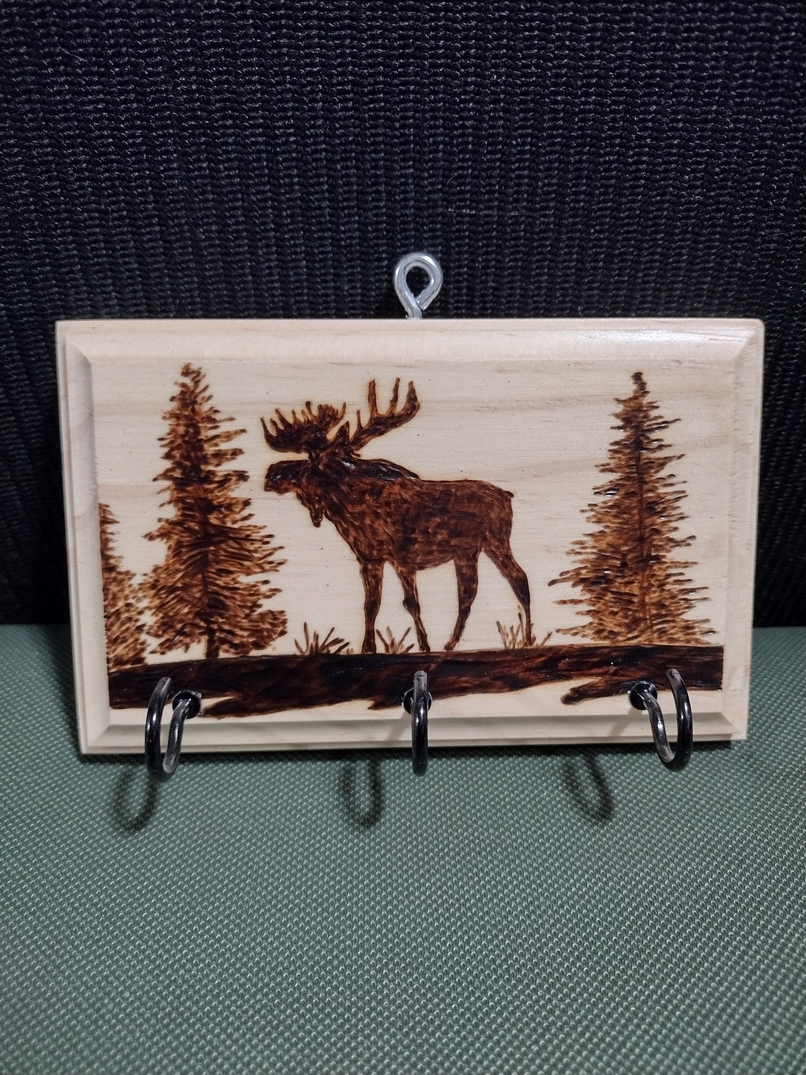 Wood Burned Key Holder. Pyrography. Burned by Hand. Has Hooks to Hold ...