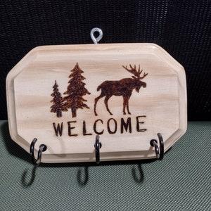 Wood Burned Key Holder. Pyrography. Burned by Hand. Has Hooks to Hold ...