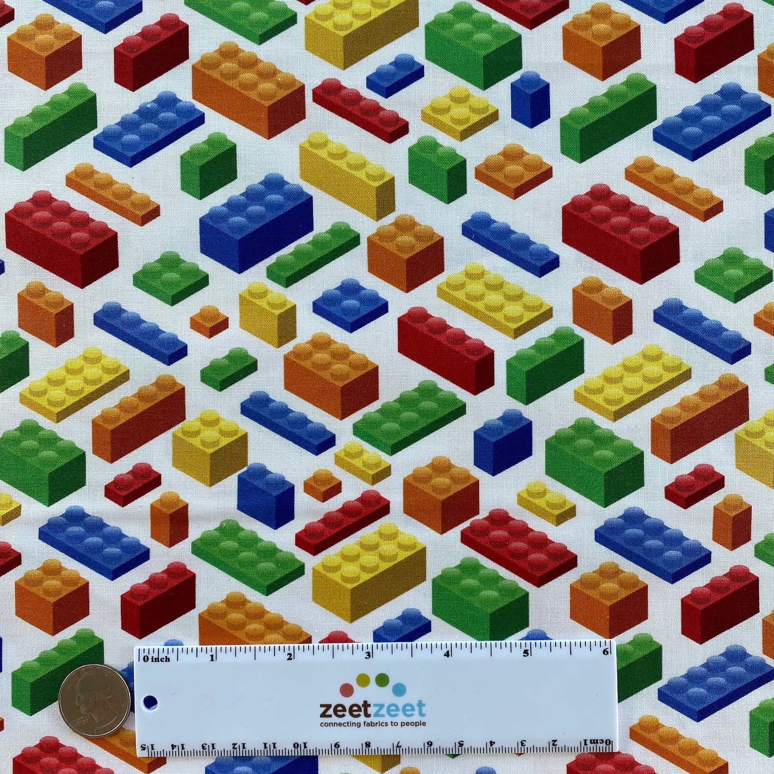 BUILDING BLOCKS WHITE Primary Colors Cotton Fabric by the Yard or ...