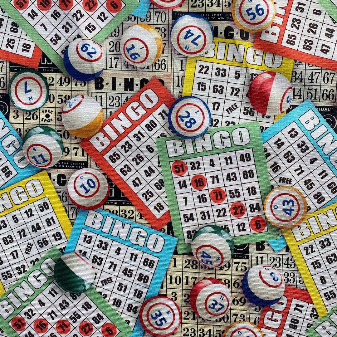 Nostalgic Retro BINGO FABRIC Balls Cards Game Night - 100% Cotton ...
