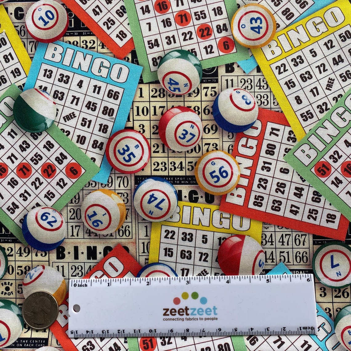 Nostalgic Retro BINGO FABRIC Balls Cards Game Night - 100% Cotton ...