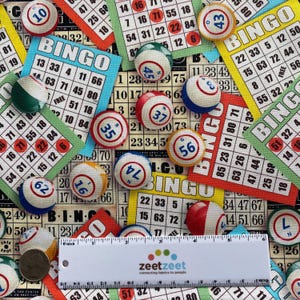 Nostalgic Retro BINGO FABRIC Balls Cards Game Night - 100% Cotton ...