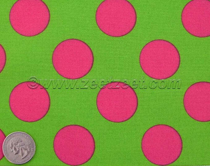 Lime Green Hot Pink Large Polka Dot Kokka CANDY PARTY Lime Fuchsia ...