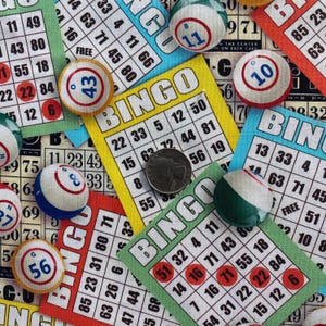 Nostalgic Retro BINGO FABRIC Balls Cards Game Night - 100% Cotton ...