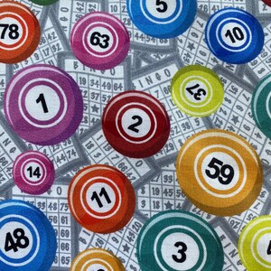 BINGO FABRIC BALLS Cards Game Night - 100% Cotton Fabric by the Yard or ...