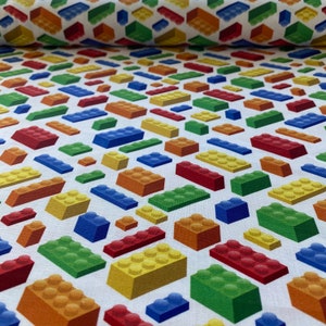 BUILDING BLOCKS WHITE Primary Colors Cotton Fabric by the Yard or ...