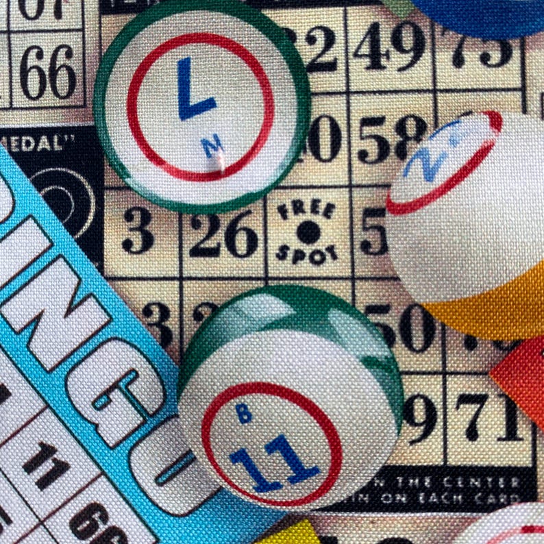 Nostalgic Retro BINGO FABRIC Balls Cards Game Night - 100% Cotton ...