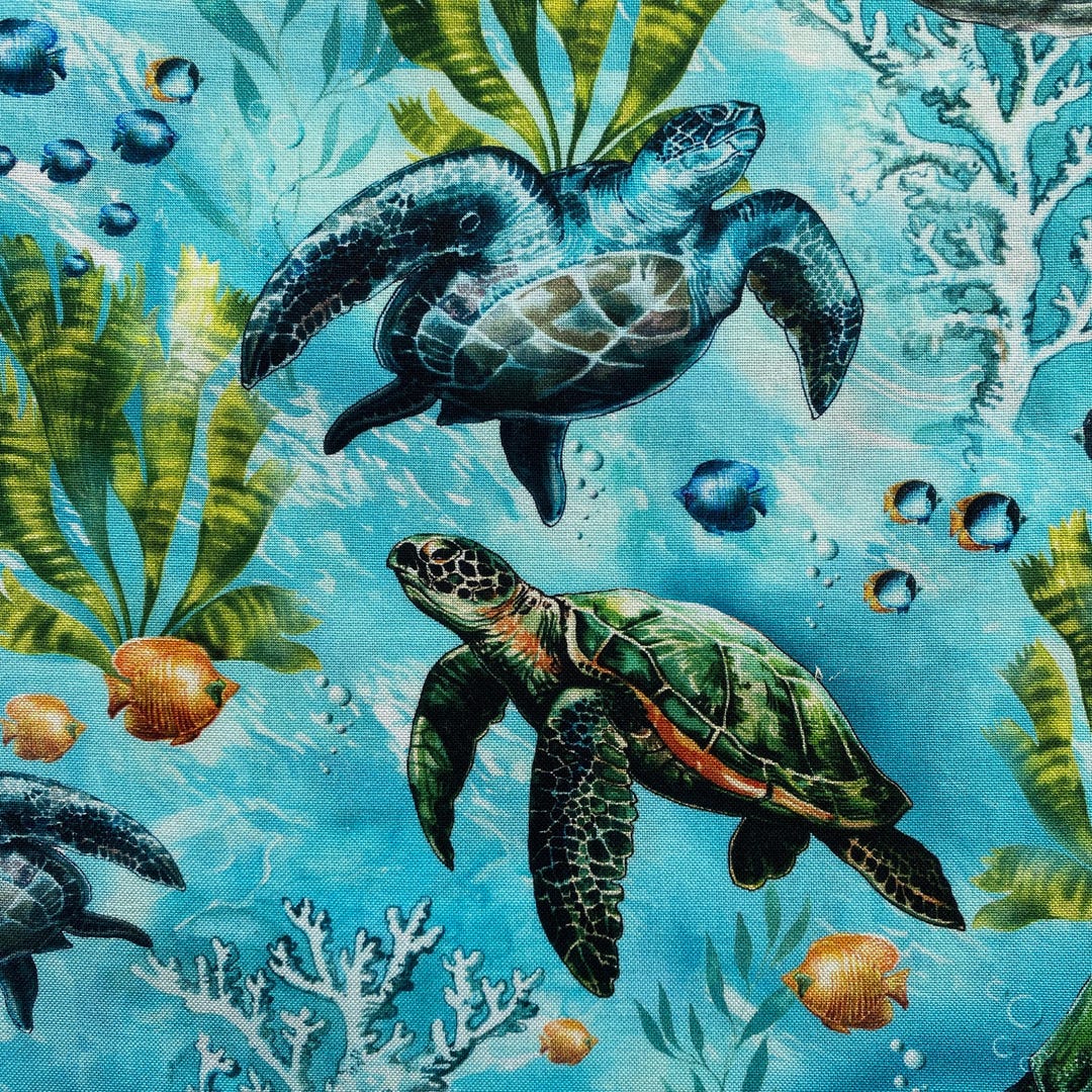 SEA TURTLE Aqua Fabric - Timeless Treasures - Cotton Quilt Fabric by ...