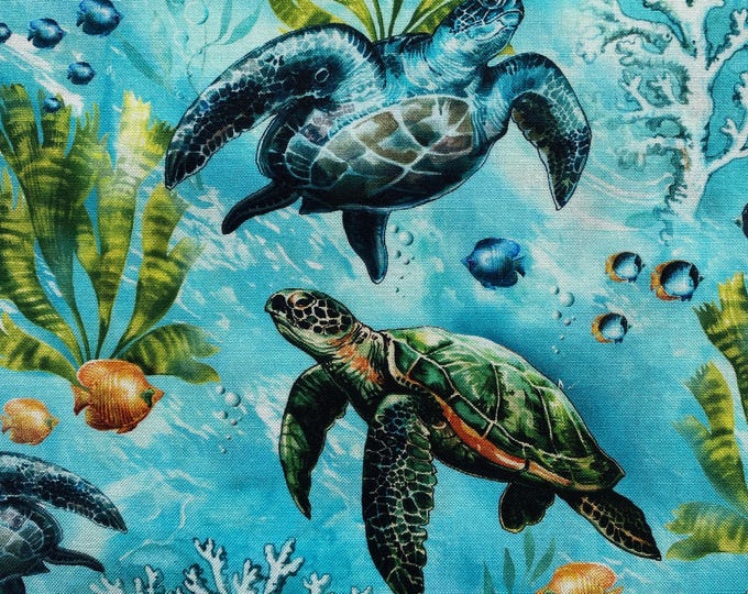 SEA TURTLE Aqua Fabric - Timeless Treasures - Cotton Quilt Fabric by ...