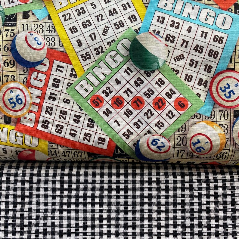 Nostalgic Retro BINGO FABRIC Balls Cards Game Night - 100% Cotton ...