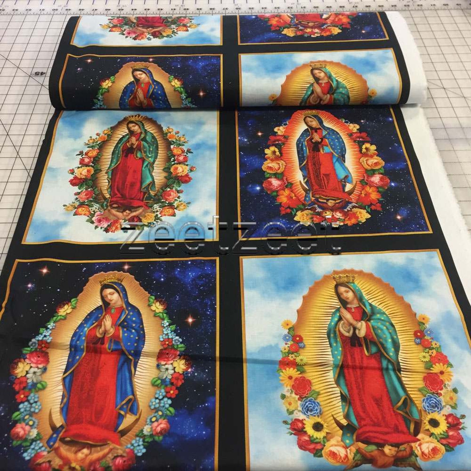 VIRGIN of GUADALUPE Fabric Blue Virgin Mary Cotton Fabric - Etsy