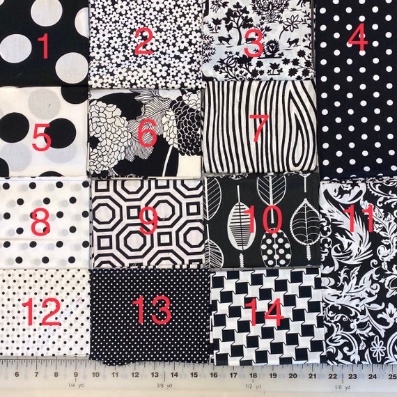 Black And White Fat Quarters Printed Cotton Poplin Quilt Fabric Etsy
