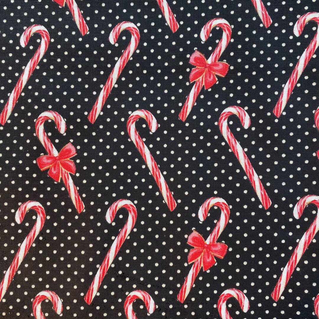 Christmas CANDY CANES Black Cotton Fabric by the Yard Fabric Traditions ...