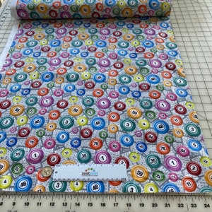 BINGO FABRIC BALLS Cards Game Night - 100% Cotton Fabric by the Yard or ...