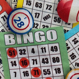 Nostalgic Retro BINGO FABRIC Balls Cards Game Night - 100% Cotton ...