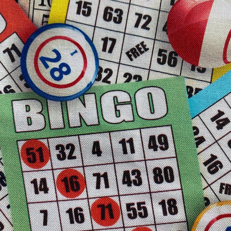 Nostalgic Retro BINGO FABRIC Balls Cards Game Night - 100% Cotton ...
