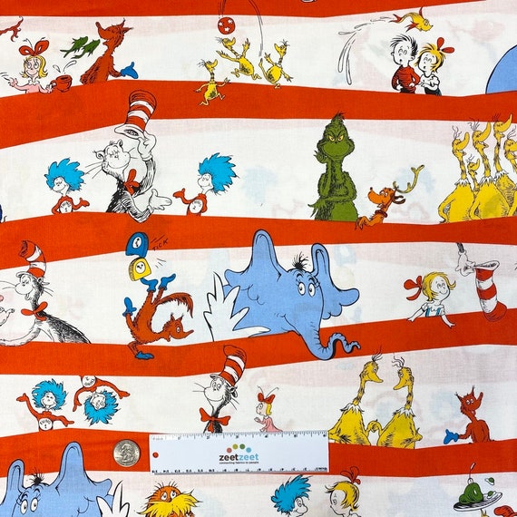 Dr. Seuss Fabric CELEBRATE SEUSS Red & White STRIPE | Etsy
