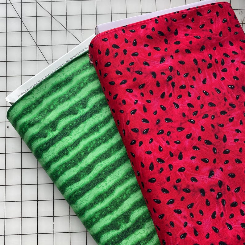Timeless Treasures WATERMELON Seeds Pink Red & Rind Green Texture ...