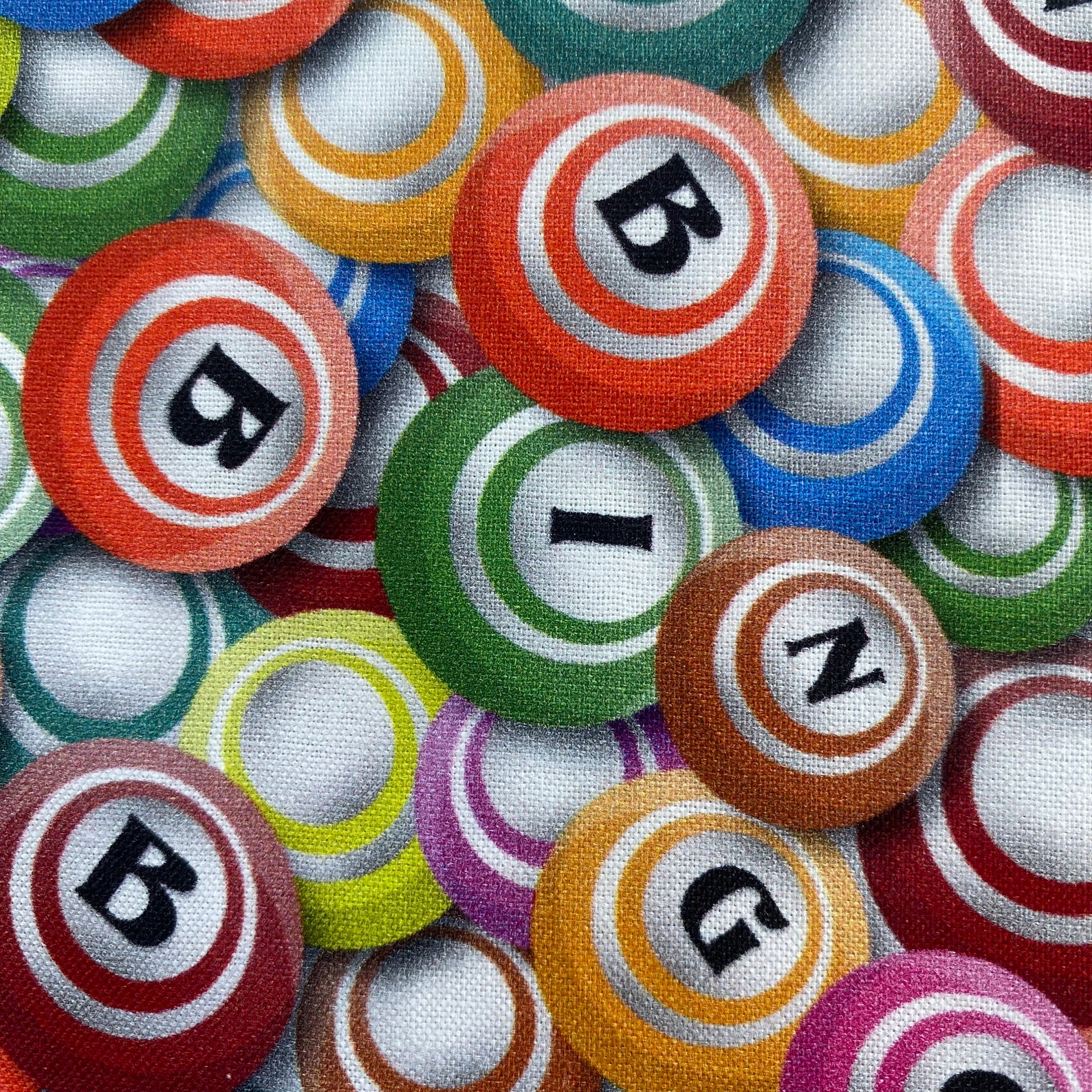 BINGO FABRIC BALLS Cards Game Night - 100% Cotton Fabric by the Yard or ...