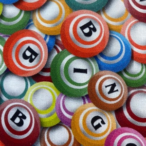 BINGO FABRIC Balls CARDS Game Night - 100% Cotton Fabric by the Yard or ...