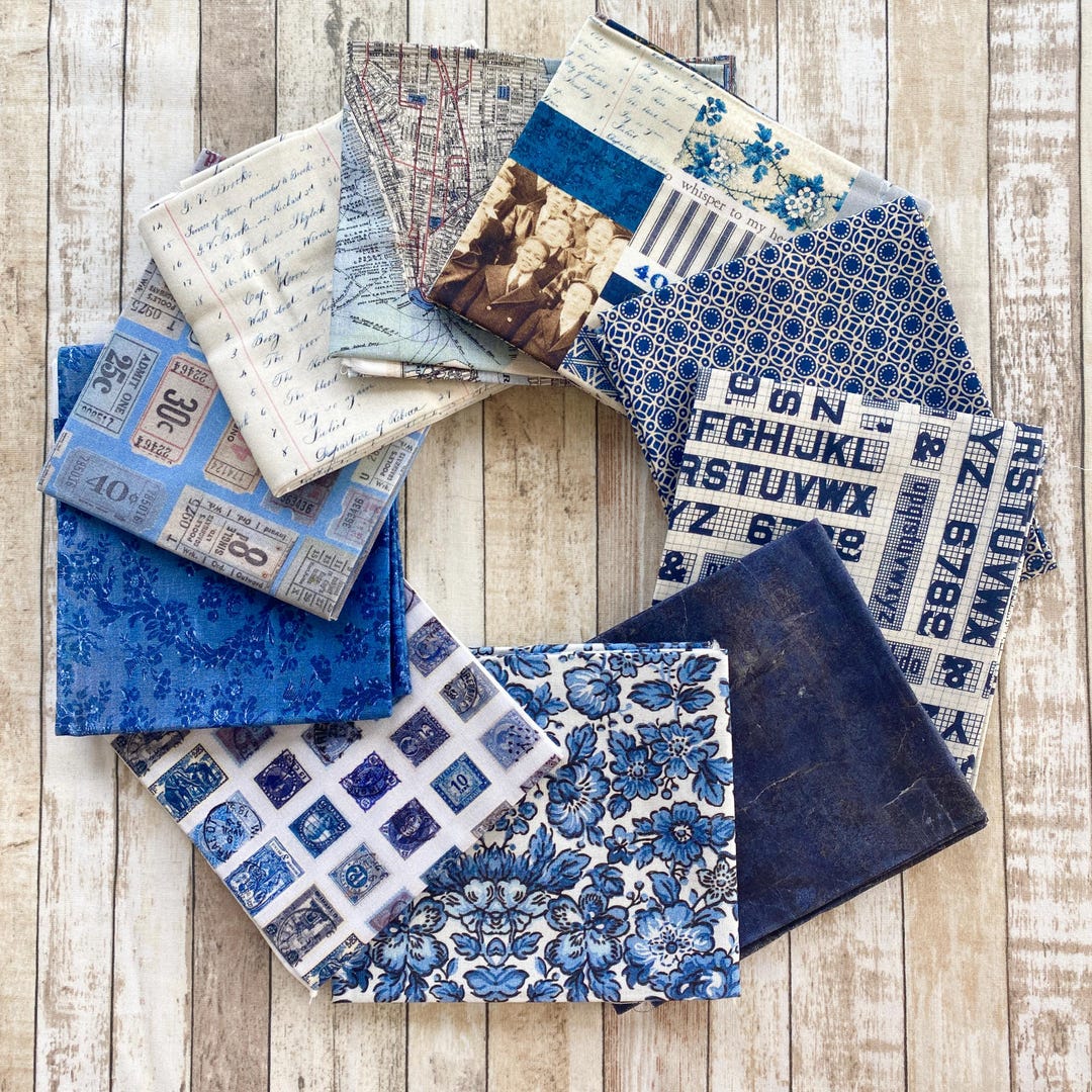 10 FQ Eclectic Elements INDIGO PALETTE Tim Holtz - 100% Cotton Quilting ...