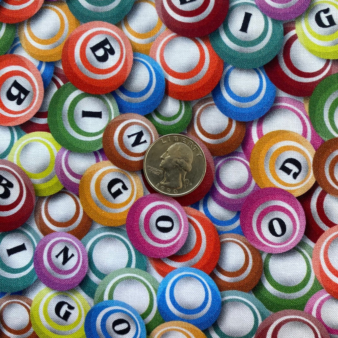 BINGO FABRIC BALLS Cards Game Night - 100% Cotton Fabric by the Yard or ...