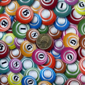 BINGO FABRIC BALLS Cards Game Night - 100% Cotton Fabric by the Yard or ...