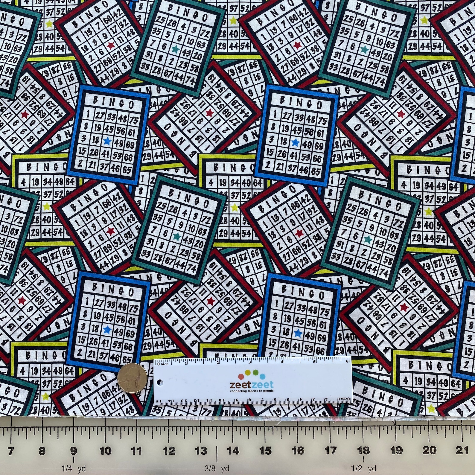 BINGO FABRIC BALLS Cards Game Night - 100% Cotton Fabric by the Yard or ...