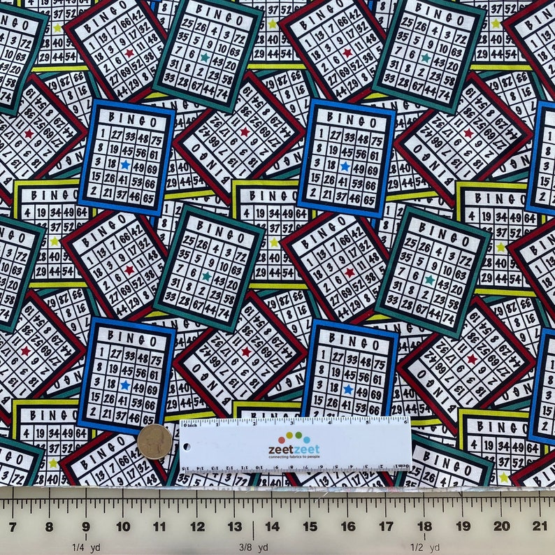 BINGO FABRIC BALLS Cards Game Night - 100% Cotton Fabric by the Yard or ...