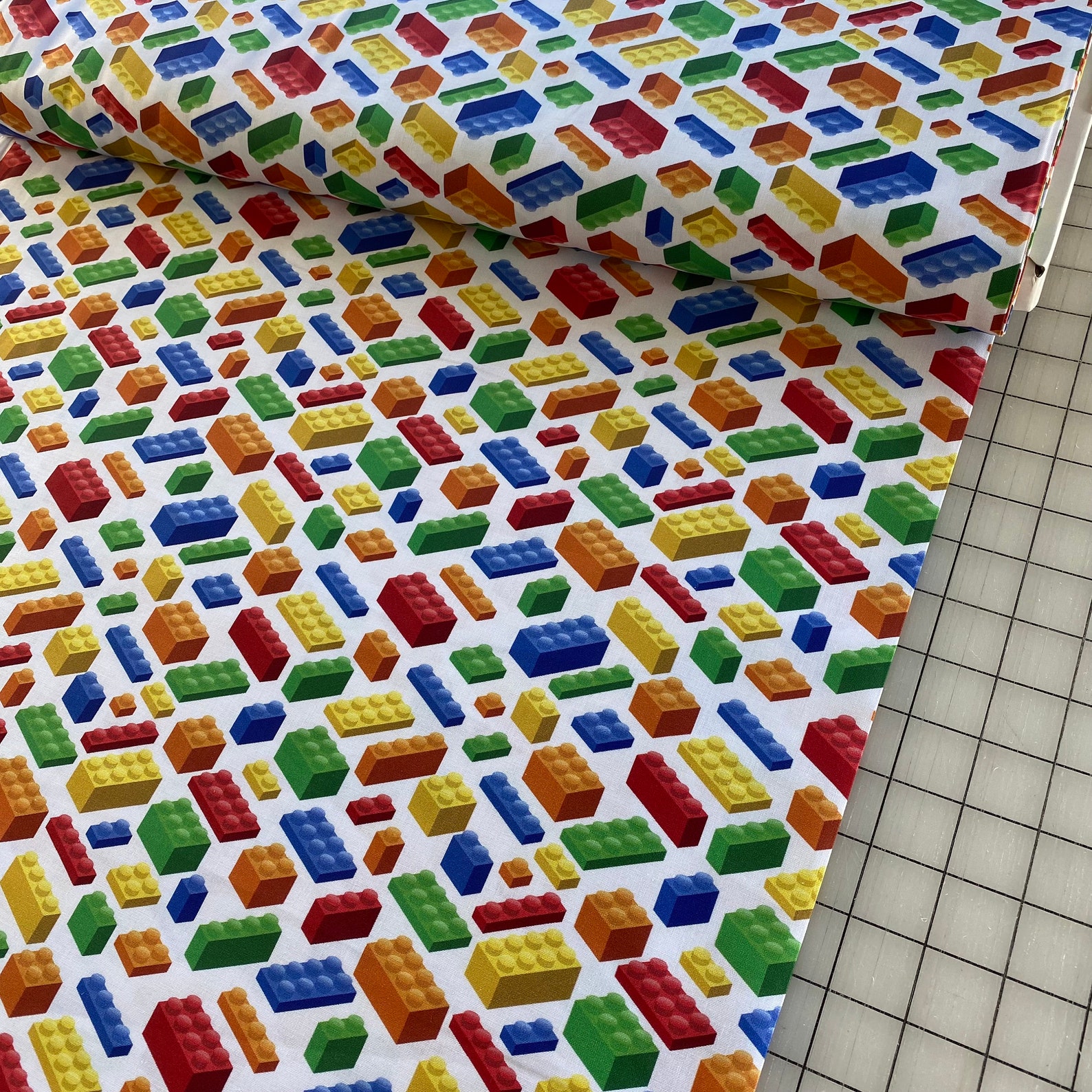 BUILDING BLOCKS WHITE Primary Colors Cotton Fabric by the Yard or ...