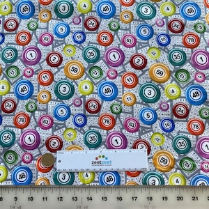 BINGO FABRIC BALLS Cards Game Night - 100% Cotton Fabric by the Yard or ...