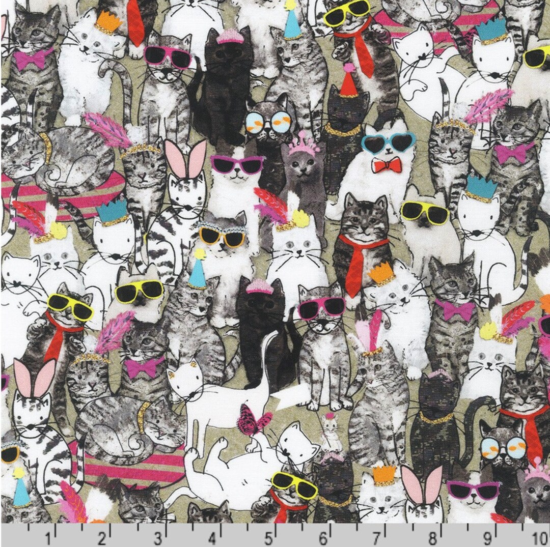 FANCY PANTS Cat Kitties Fabric - Robert Kaufman AWUD-22083-14 Natural ...