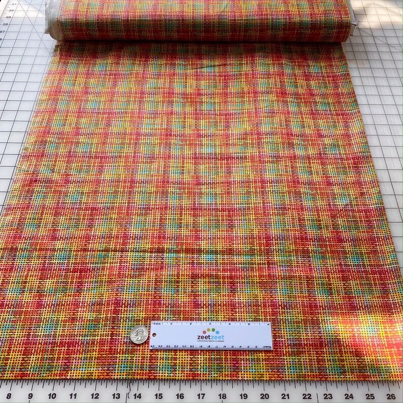 Printed DONEGAL TWEED PLAID #5 Dahlia Sunburst Orange Yellow Fabric by ...