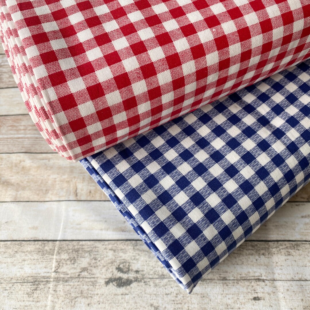 1/4" Printed GINGHAM Fabric by the Yard, RED White BLUE 100% Cotton ...
