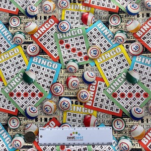 Nostalgic Retro BINGO FABRIC Balls Cards Game Night - 100% Cotton ...