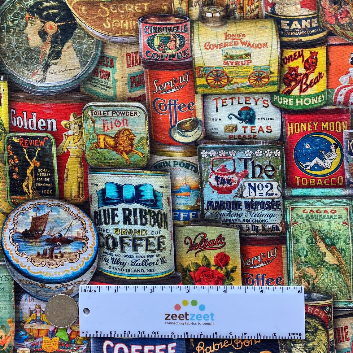 VINTAGE Cans Tins Fabric - Robert Kaufman ANPD-21916-205 - Cotton ...
