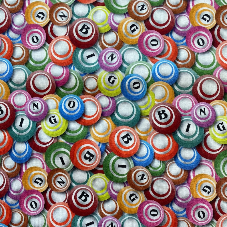 BINGO FABRIC BALLS Cards Game Night - 100% Cotton Fabric by the Yard or ...