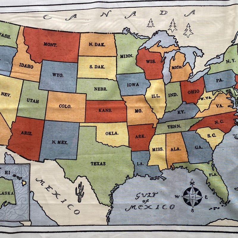 Usa Map Fabric Panel - Etsy