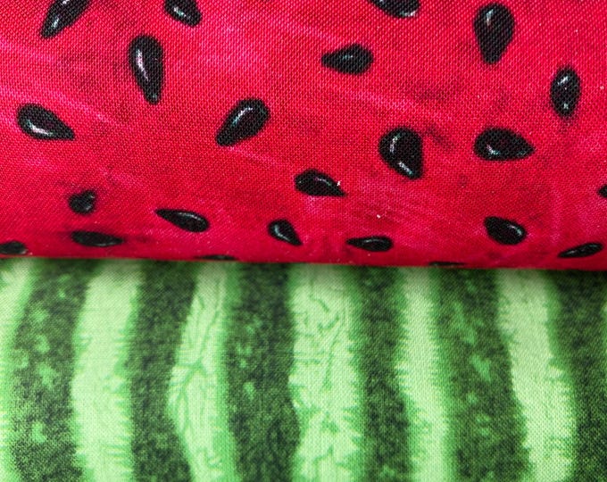 Timeless Treasures WATERMELON Seeds Pink Red & Rind Green Texture ...