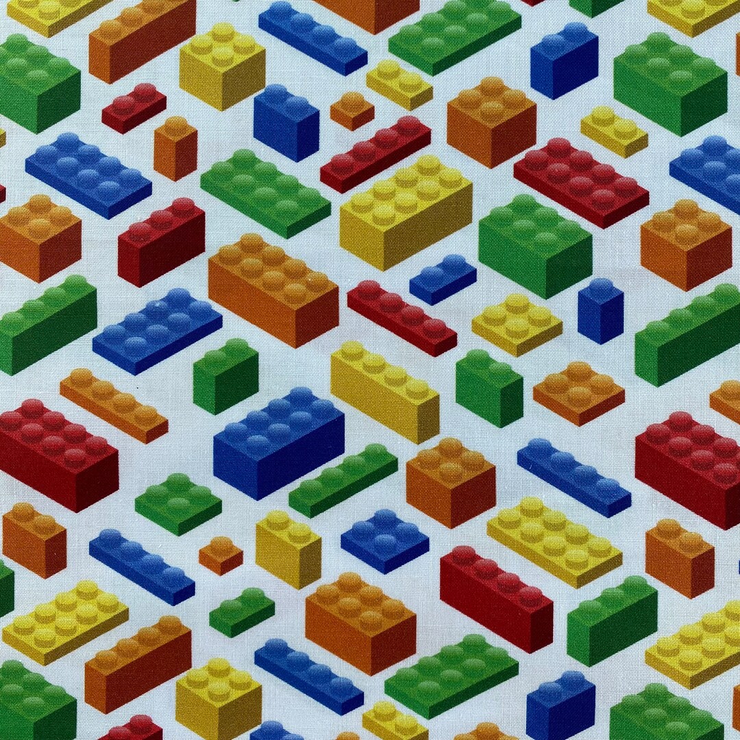 BUILDING BLOCKS WHITE Primary Colors Cotton Fabric by the Yard or ...