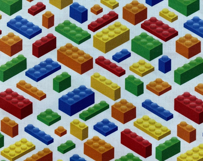 BUILDING BLOCKS WHITE Primary Colors Cotton Fabric by the Yard or ...