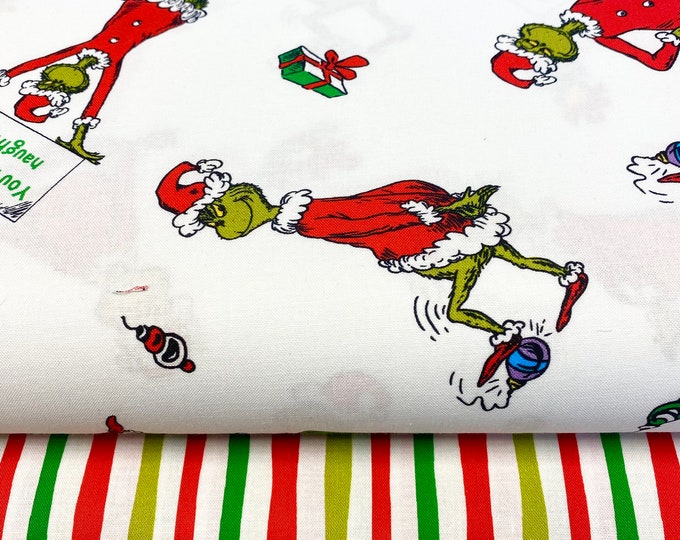 Dr Seuss Red & White Grinch Stripes From Robert Kaufman - Etsy