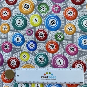 BINGO FABRIC BALLS Cards Game Night - 100% Cotton Fabric by the Yard or ...