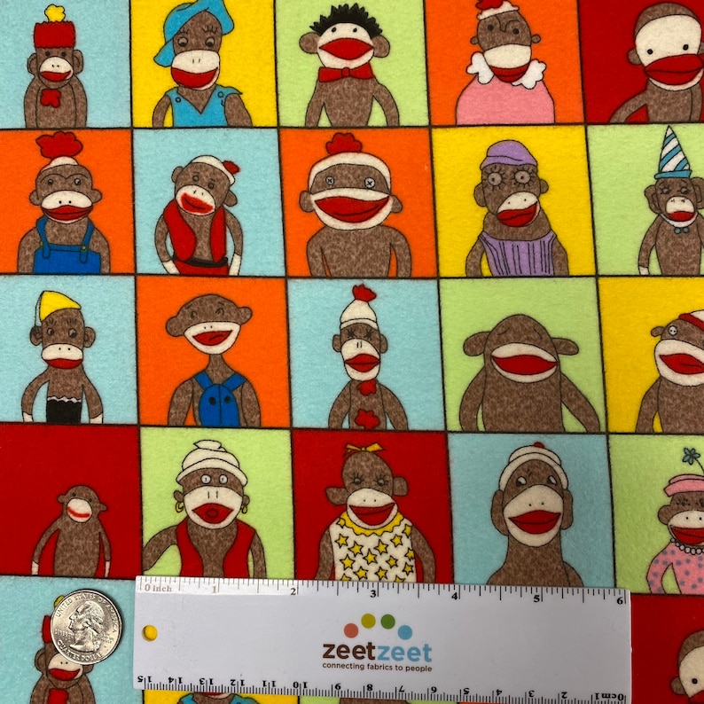 5 FUNKY MONKEYS SOCK Monkey Fabric Erin Michael for Moda by - Etsy
