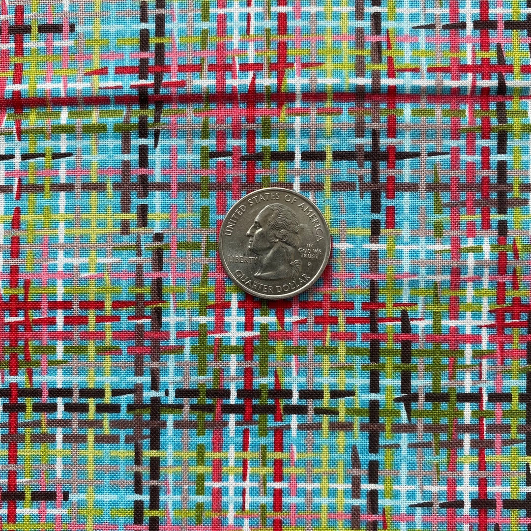 Printed DONEGAL TWEED PLAID #7 Eucalyptus Berry Turq Red Black Fabric ...