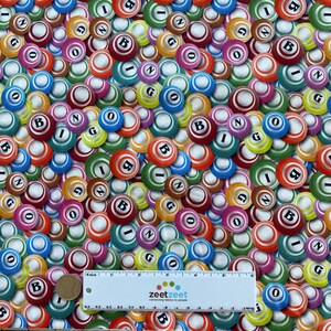 BINGO FABRIC Balls CARDS Game Night - 100% Cotton Fabric by the Yard or ...