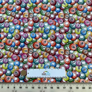 BINGO FABRIC BALLS Cards Game Night - 100% Cotton Fabric by the Yard or ...