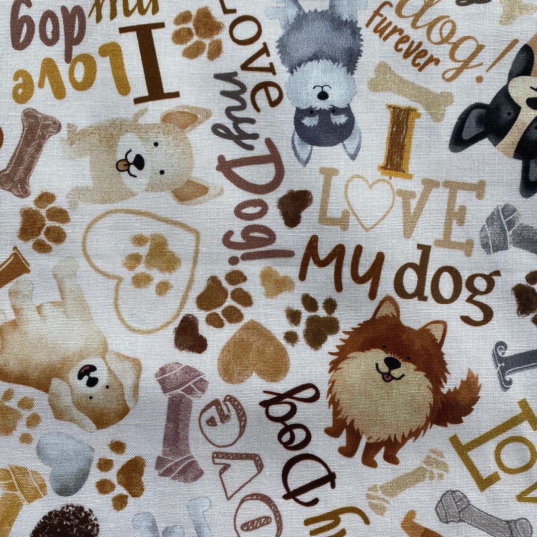 Tossed DOGS & WORDS Cream Dog Fabric - Timeless Treasures - 100% Cotton ...